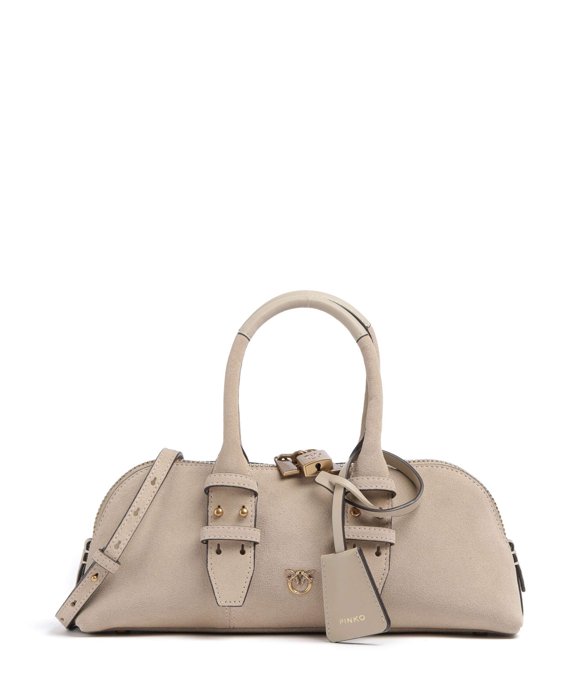 Pinko Bowling Horizontal Handbag brushed leather beige/grigio fumo ...